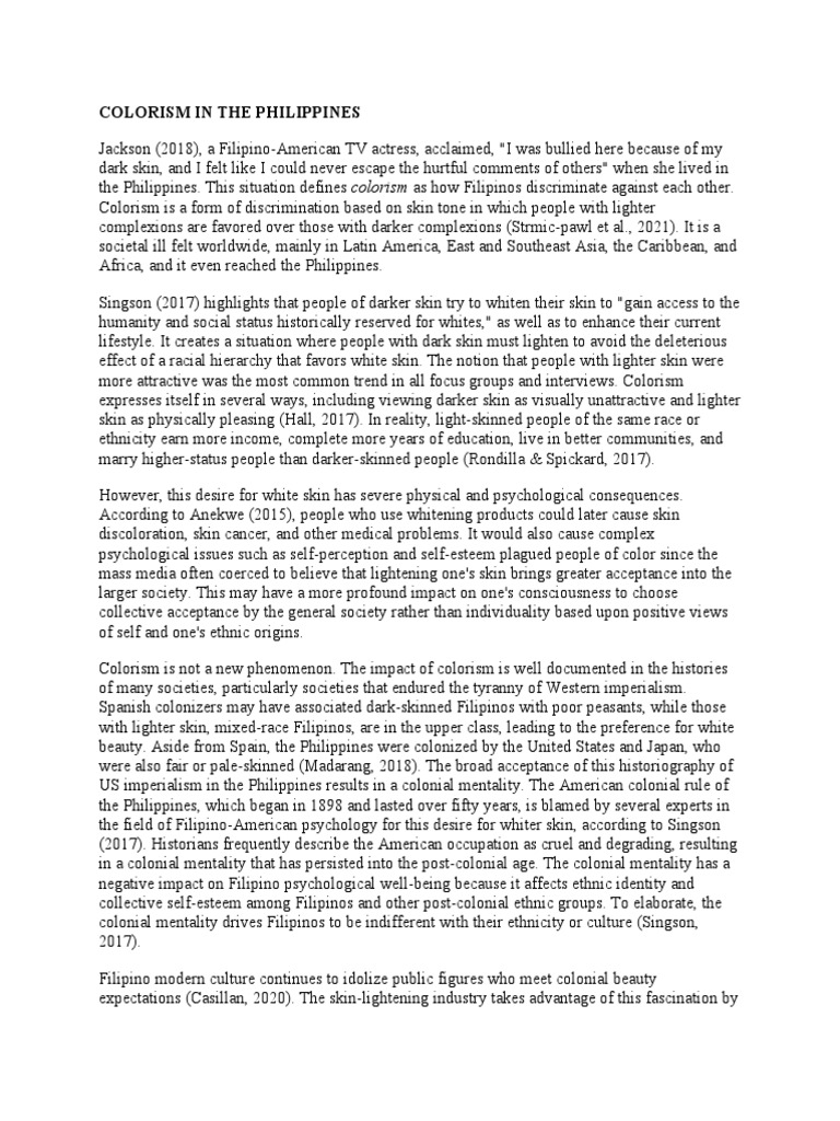 Colorism in the Philippines: A Legacy of Colonial Mentality | PDF | Human Skin Color | Philippines