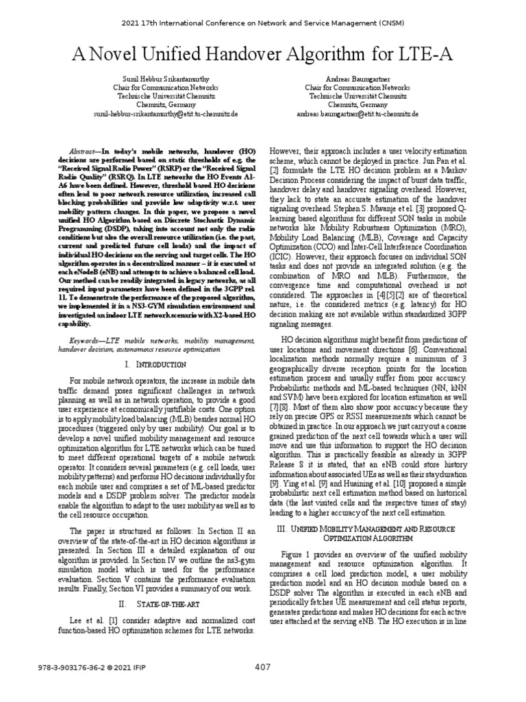 A Novel Unified Handover Algorithm For LTE-A | PDF | Markov Chain | Mathematical Optimization