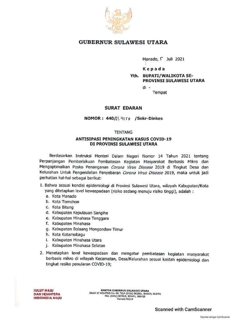 Surat Edaran Gubernur Sulut | PDF