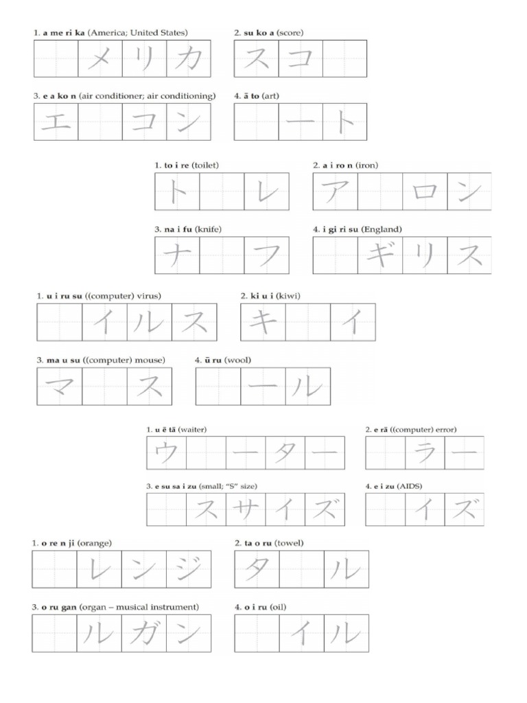 Katakana Renshuu From Beginer | PDF