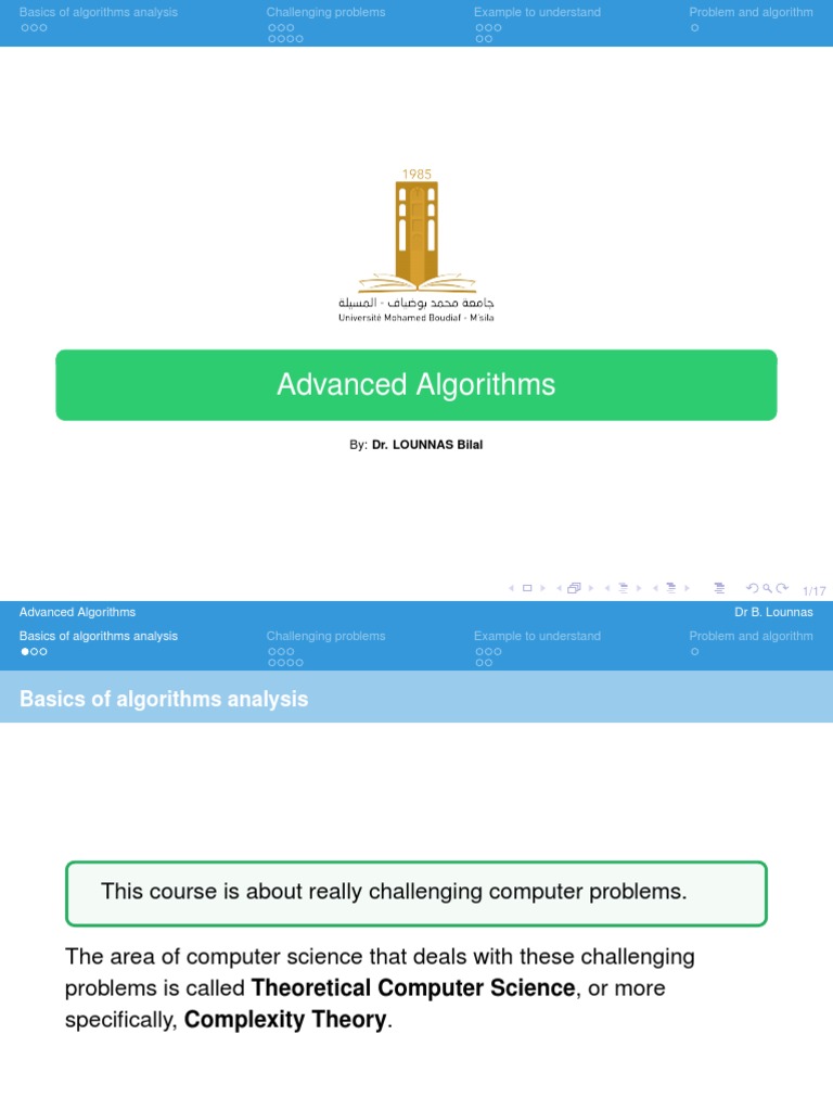 Advanced Algorithms: Dr. LOUNNAS Bilal | PDF | Computational Complexity Theory | Algorithms