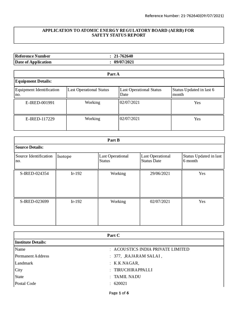 Safety Status Report 20210709183208300 | PDF | Radiation Protection ...
