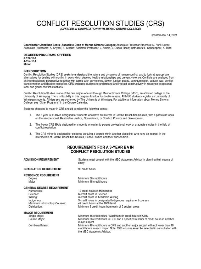 Conflict Resolution Studies (CRS) : Degrees/Programs Offered | PDF ...