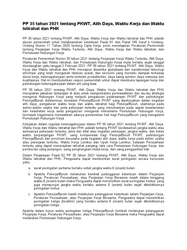 PP 35 Tahun 2021 Tentang PKWT | PDF