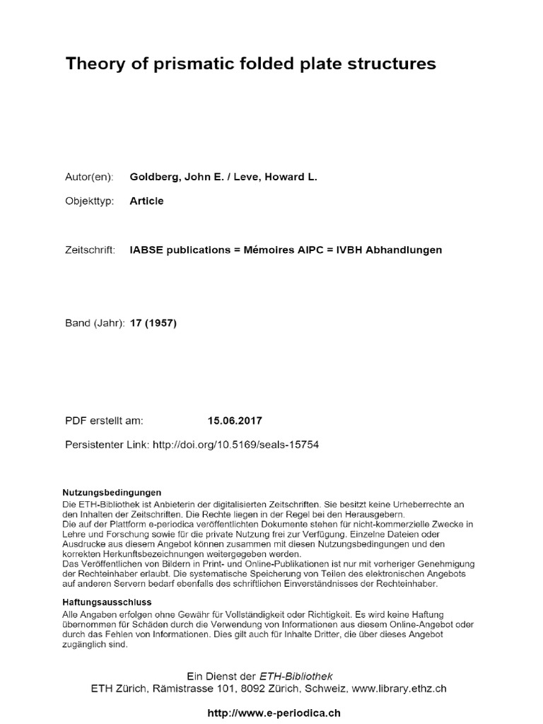 Goldberg and Leve - 1957 - Theory of Prismatic Folded Plate Structures ...