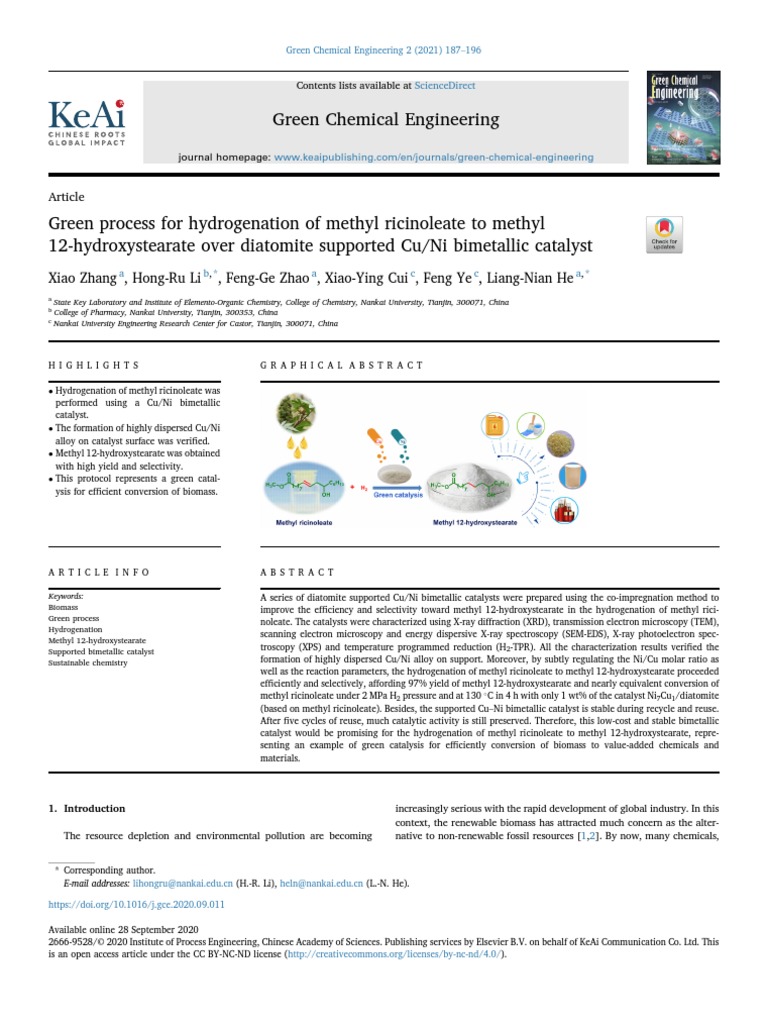 Methyl Ricinoleate My | PDF | Catalysis | X Ray Photoelectron Spectroscopy