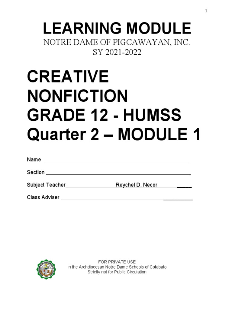 Creative Nonfiction Q2 M1 | PDF