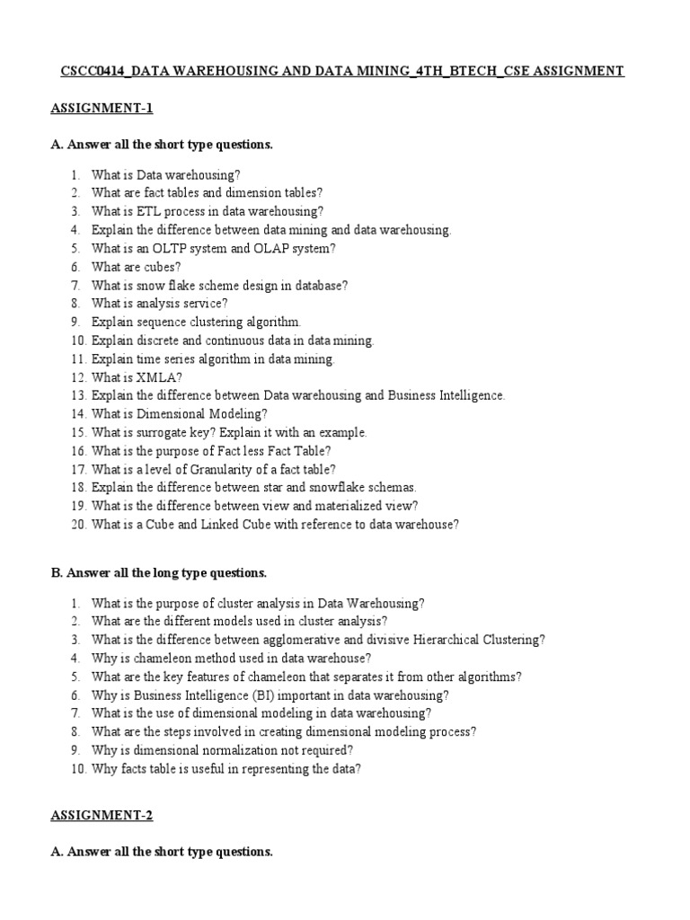 Understanding Key Concepts in Data Warehousing and Data Mining Through Comprehensive Assignments ...