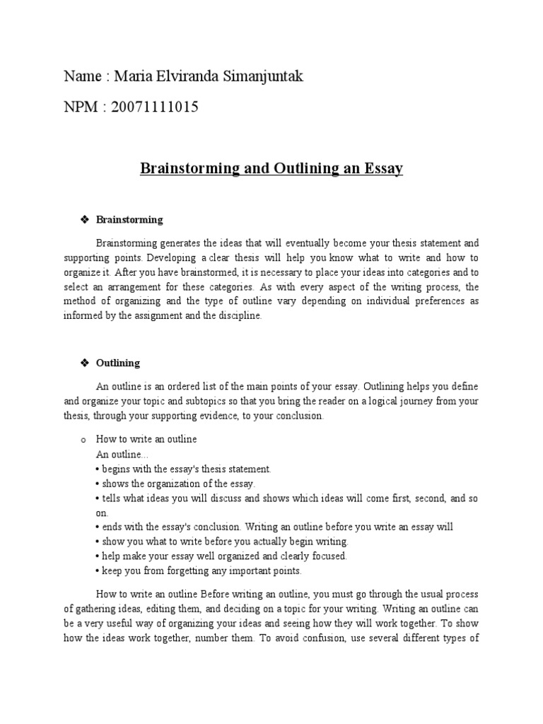 Brainstorming and Outlining An Essay | PDF | Essays | Brainstorming