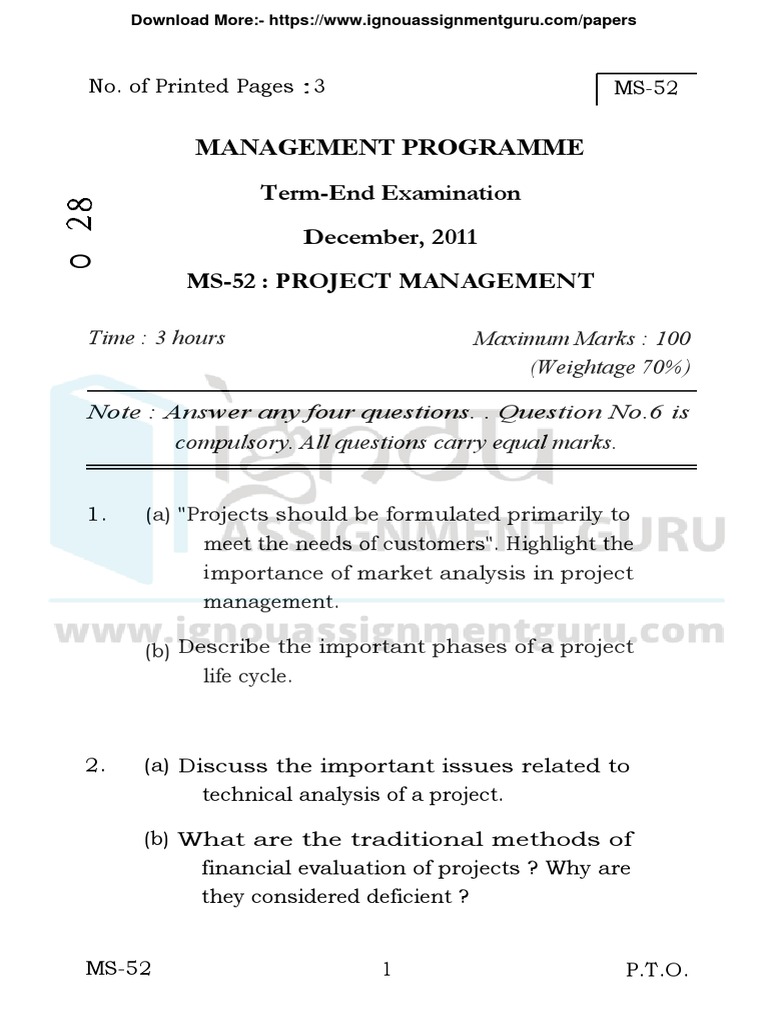 MS 52 Previous Year Question Papers by Ignouassignmentguru | PDF | Project Management | Forecasting