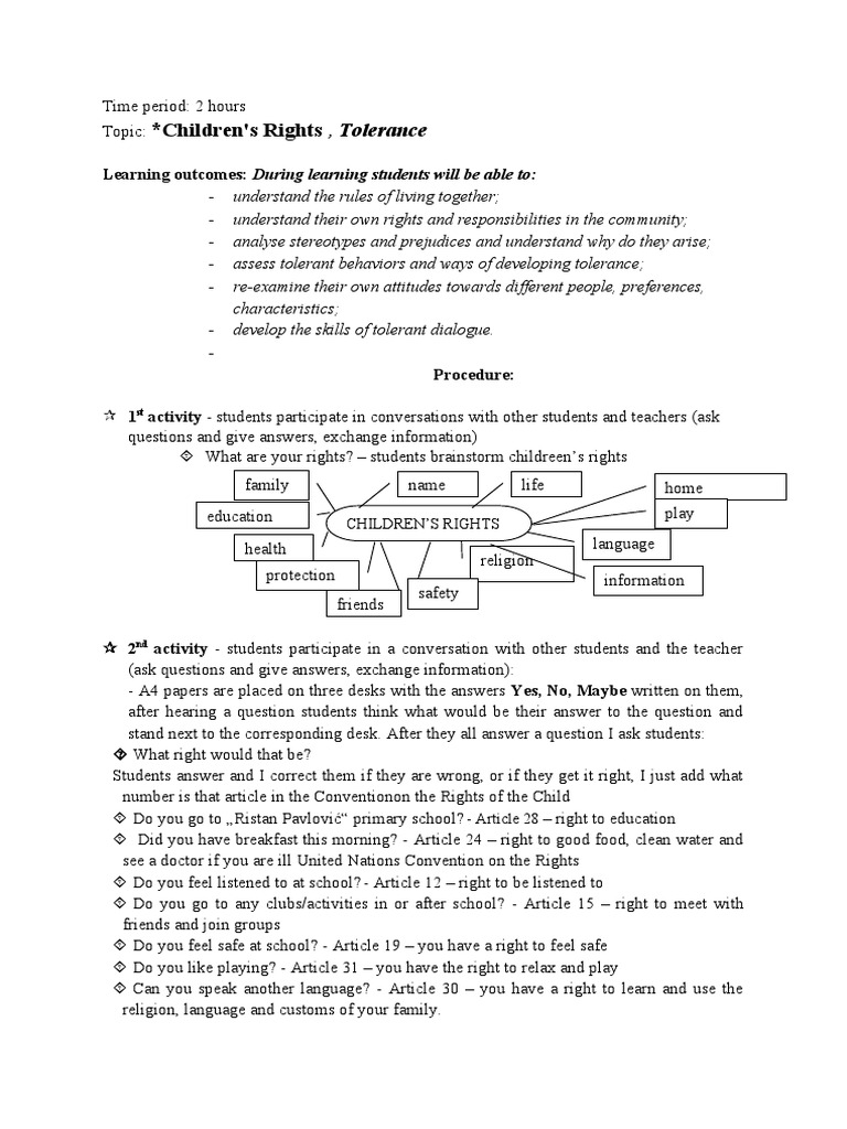 Children's Rights and Tolerance Lesson Plan | PDF | Stereotypes ...