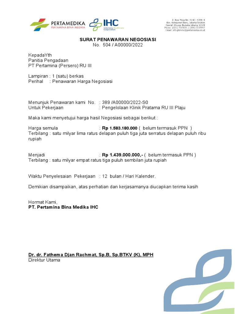 Surat Penawaran Negosiasi | PDF