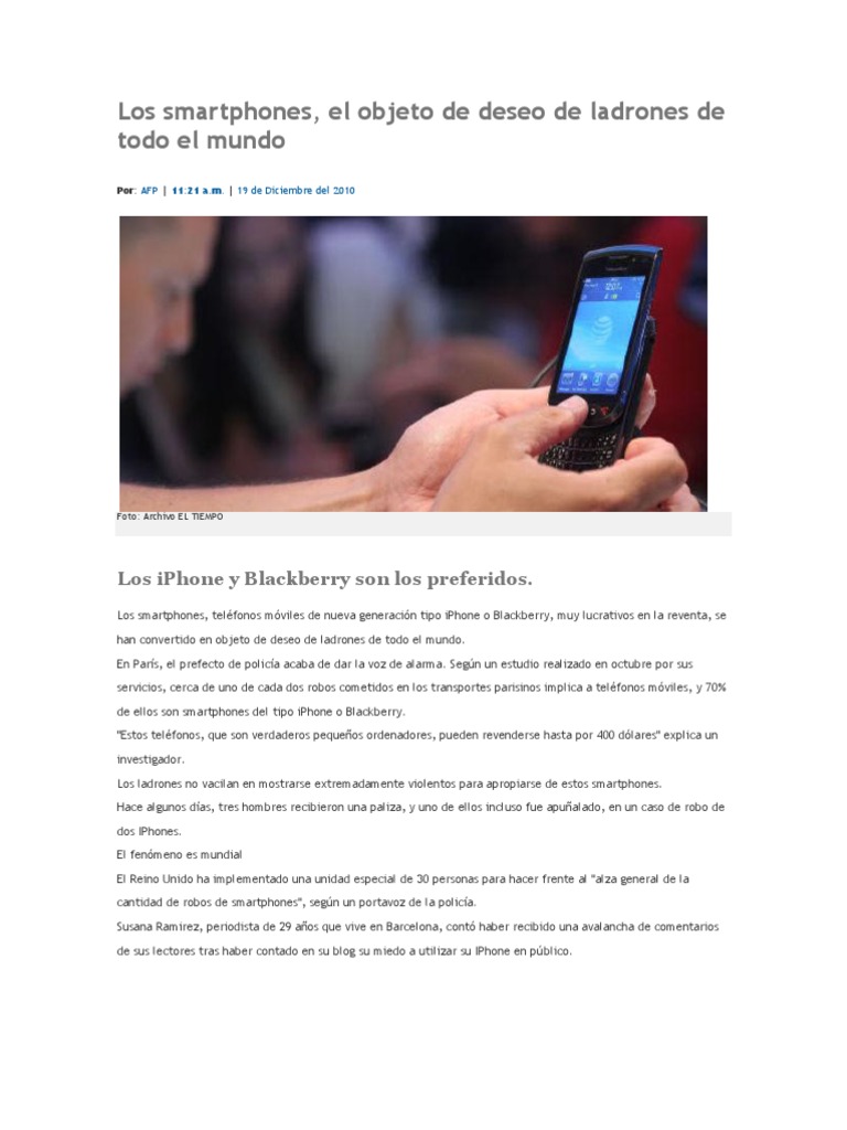 Robos de smartphones: un problema global | PDF | Yo telefono | Smartphone