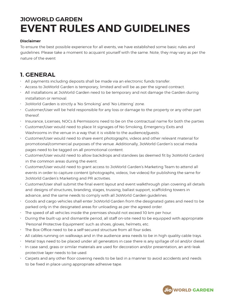 Event Rules and Guidelines: Jioworld Garden | PDF | Crane (Machine) | Foods