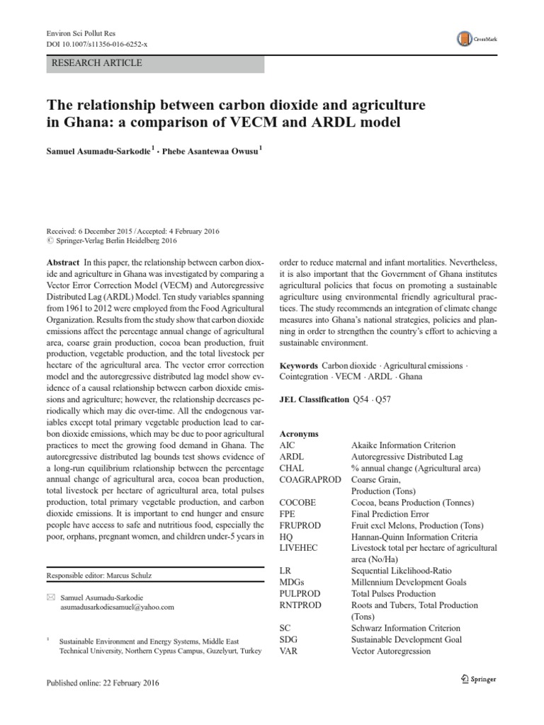 Asumadu-Sarkodie2016 - VECM Vs ARDL | PDF | Agriculture | Vector ...