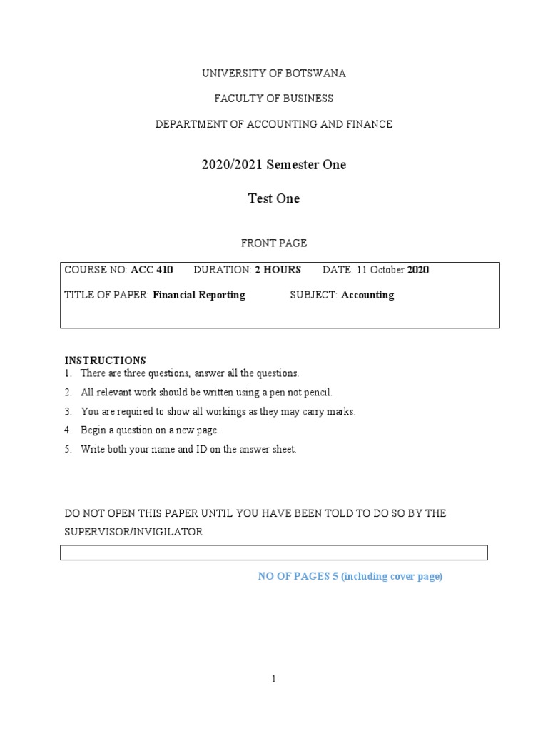2020 Acc 410 Test 1 | PDF | Debits And Credits | Balance Sheet