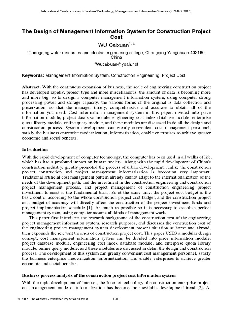 The Design of Management Information System For Construction Project ...
