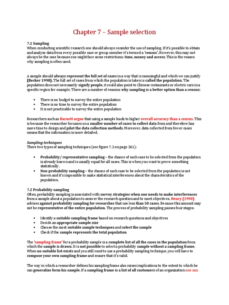 Chapter 7 - Sample Selection: 7.1 Sampling | Download Free PDF | Sampling (Statistics) | Sample ...