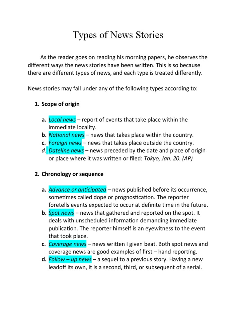Types of News Stories: D. Dateline News - News Preceded by The Date and ...