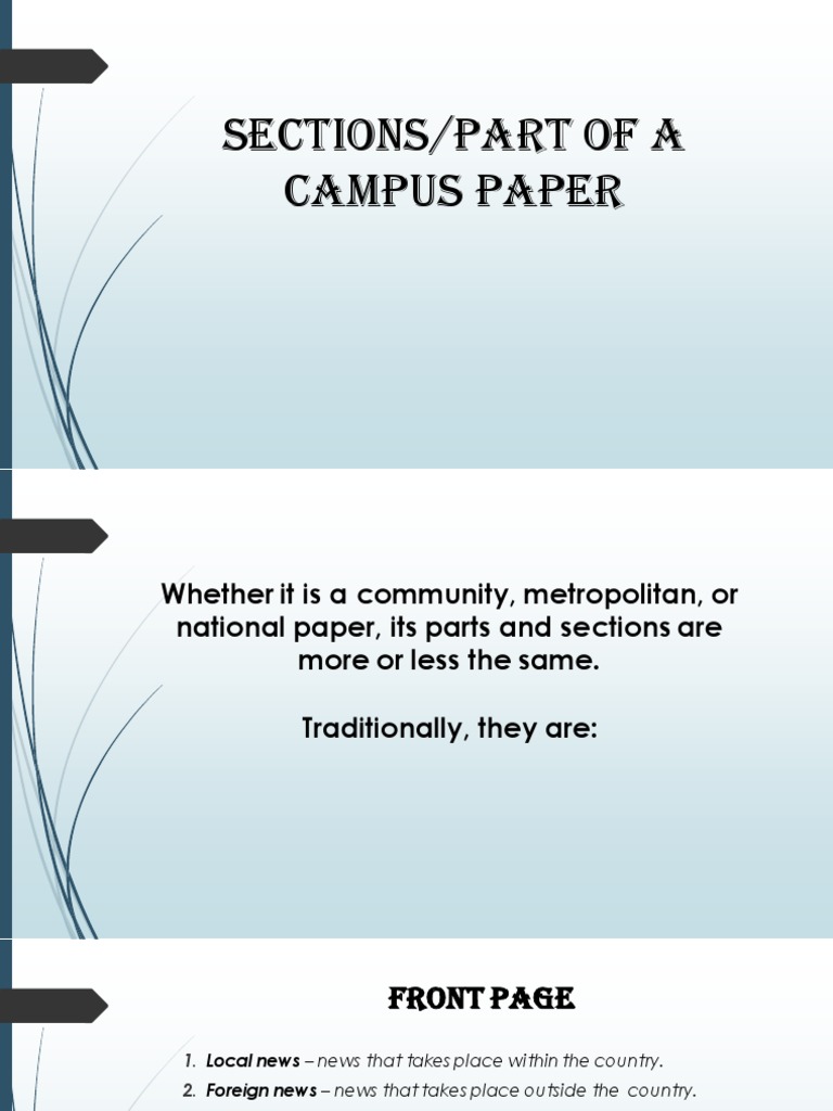 Understanding the Sections and Parts of a Campus Newspaper | PDF ...