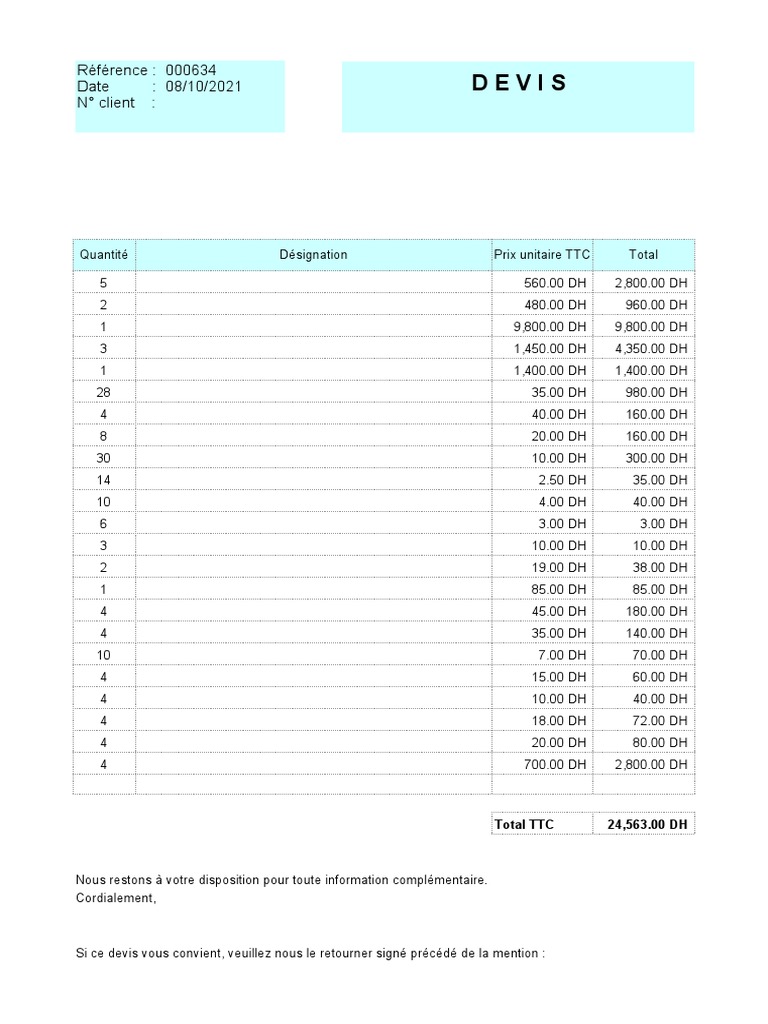 Modèle de devis Excel détaillé | PDF | Taxe sur la valeur ajoutée ...