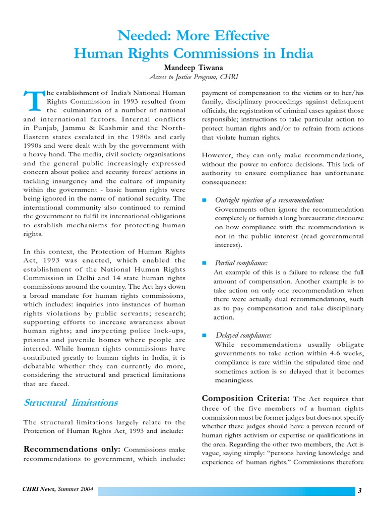 Needed: More Effective Human Rights Commissions in India: Structural ...