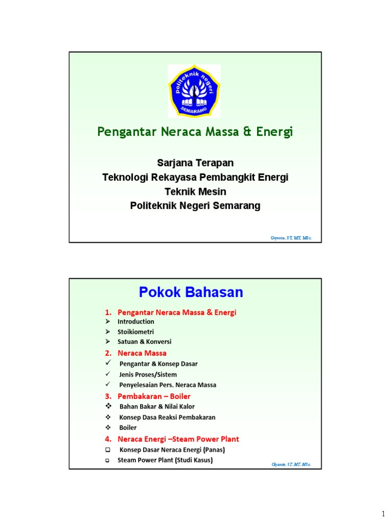 Neraca Massa & Energi: Konsep & Aplikasi | PDF | Sains & Matematika