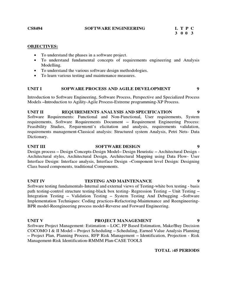 Software Engineering Syllabus | PDF | Software Testing | Software Software Engineering Syllabus | PDF | Software Testing | Software