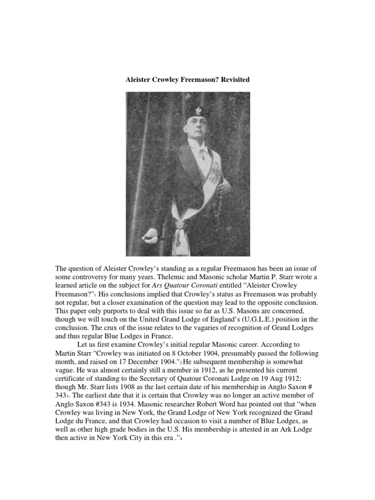 Aleister Crowley Freemason-Revisited | PDF | Freemasonry | Masonic Lodge