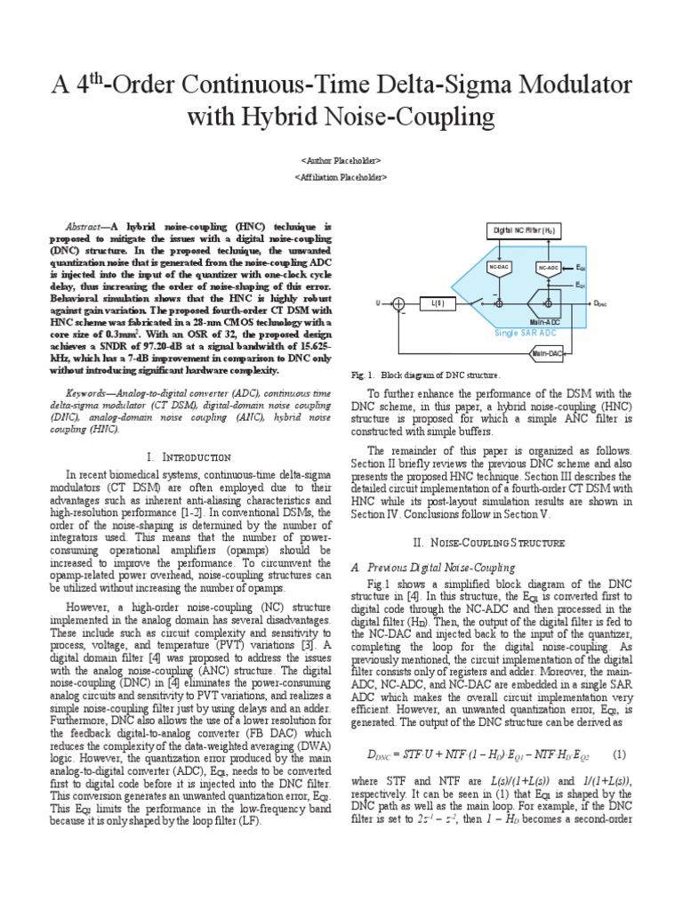 4th-Order CT Delta-Sigma Modulator Design | PDF | Analog To Digital ...