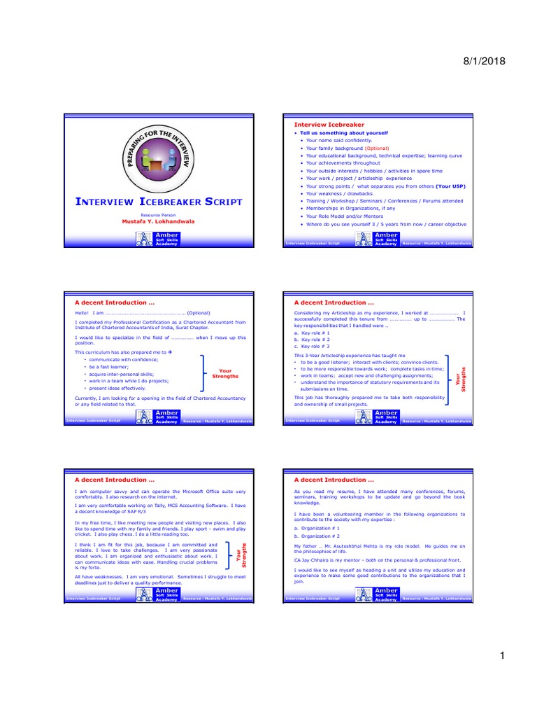 Interview Icebreaker Script | PDF | Learning | Cognition