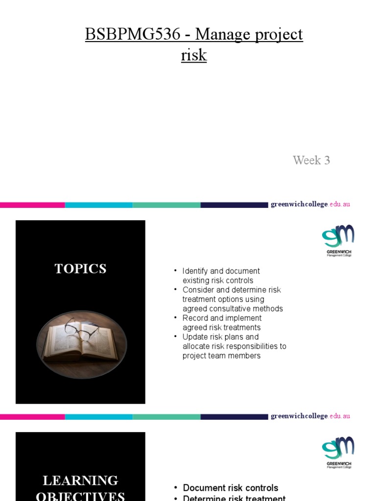 BSBPMG536 - Manage Project Risk: Week 3 | PDF | Risk