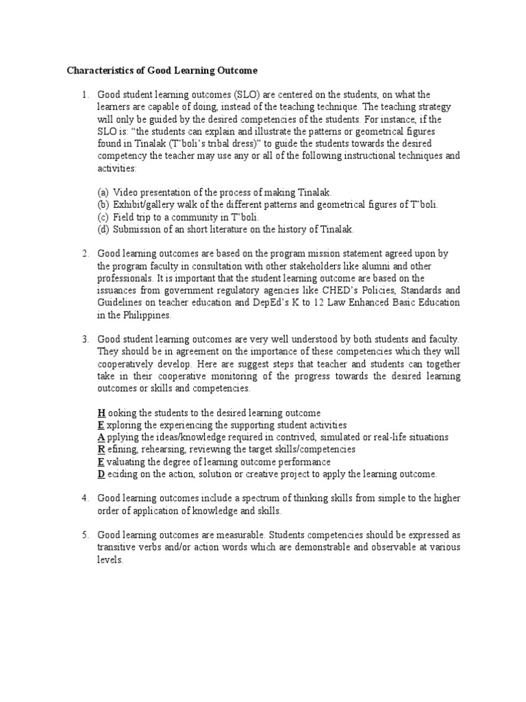 Characteristics of Effective Learning Outcomes | PDF | Learning | Teachers