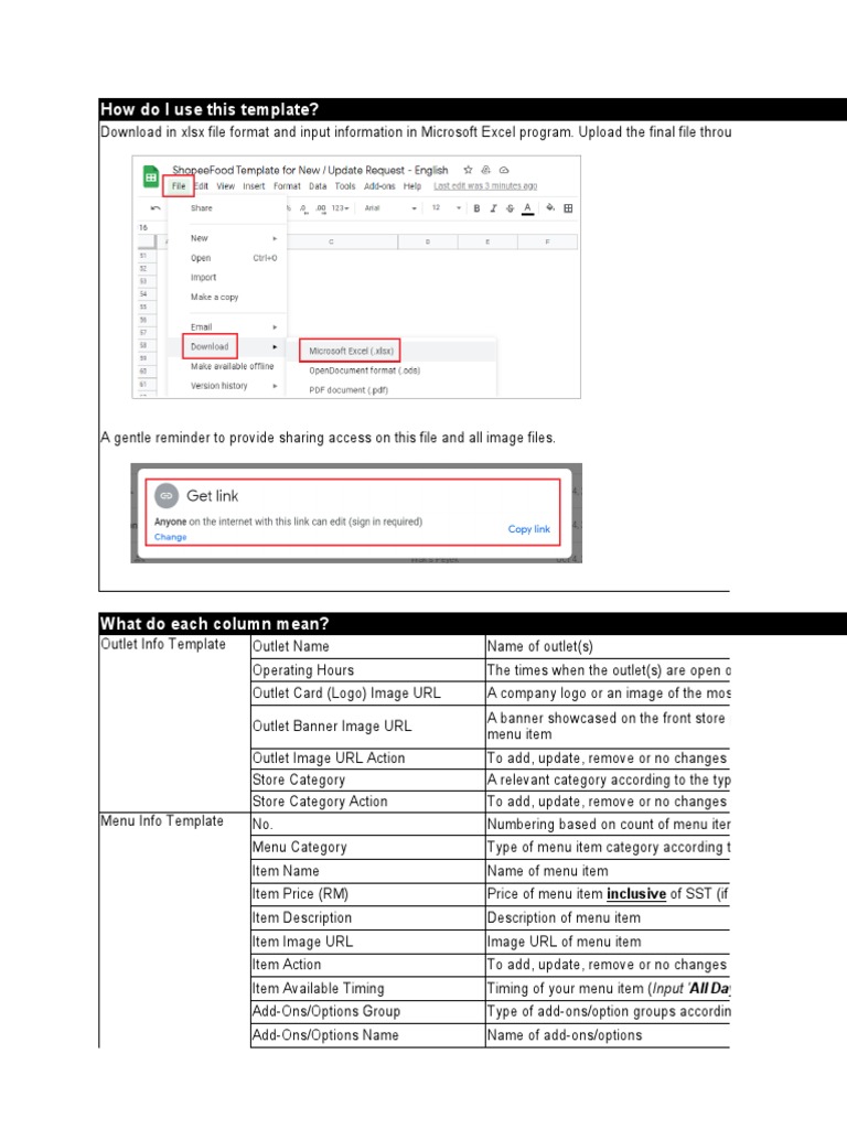 ShopeeFood Template For New - Update Request - en | PDF | Menu | Computing