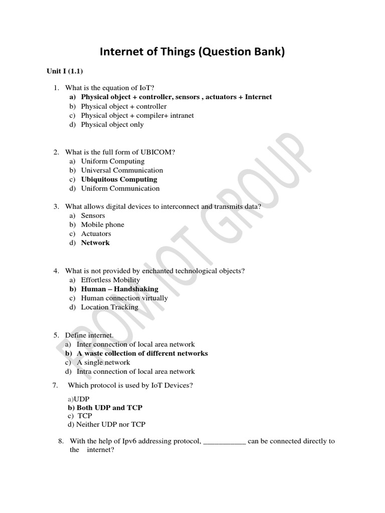 Tyit Iot Mcqs (E-Next - In) | PDF | 3 D Printing | Internet Protocols