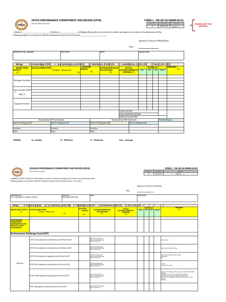 Office Performance Commitment and Review (Opcr) FORM 1: FM-QP-AS-HRMD ...