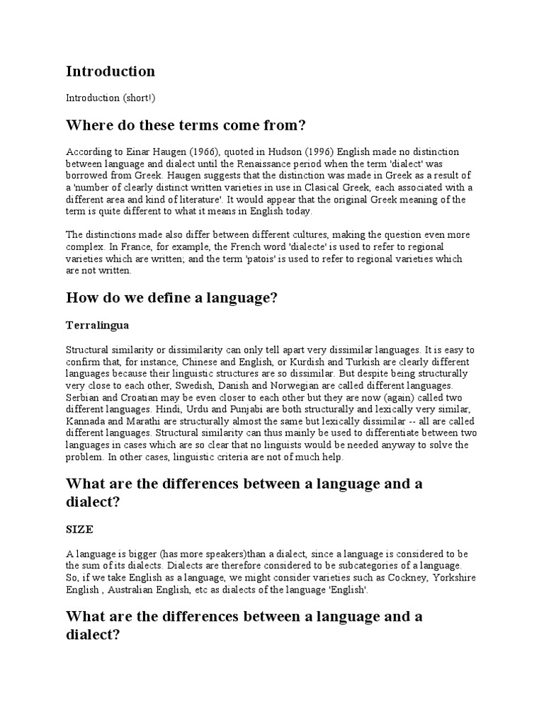 Introduction-Language and Dialect | PDF | Dialect | English Language