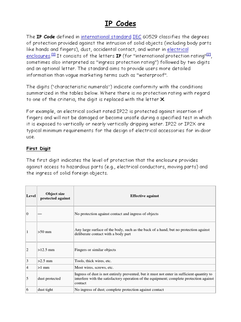IP Codes: International Standard IEC Electrical Enclosures | PDF ...