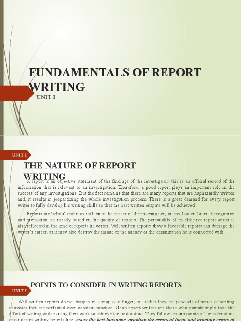 Unit I Fundamentals of Report Writing | PDF | Writers | Information