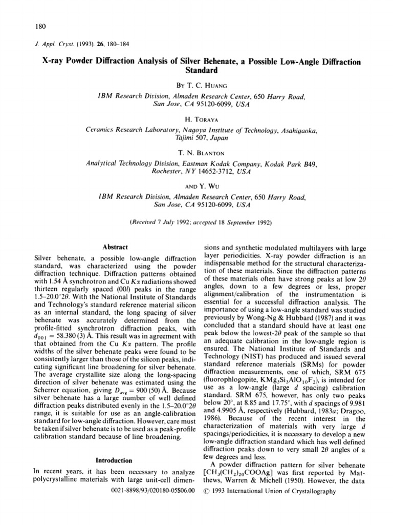 X-Ray Powder Diffraction Analysis of Silver Behenate, A Possible Low ...