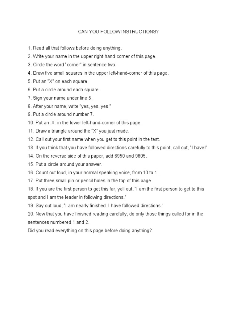 Can You Follow Instructions | PDF