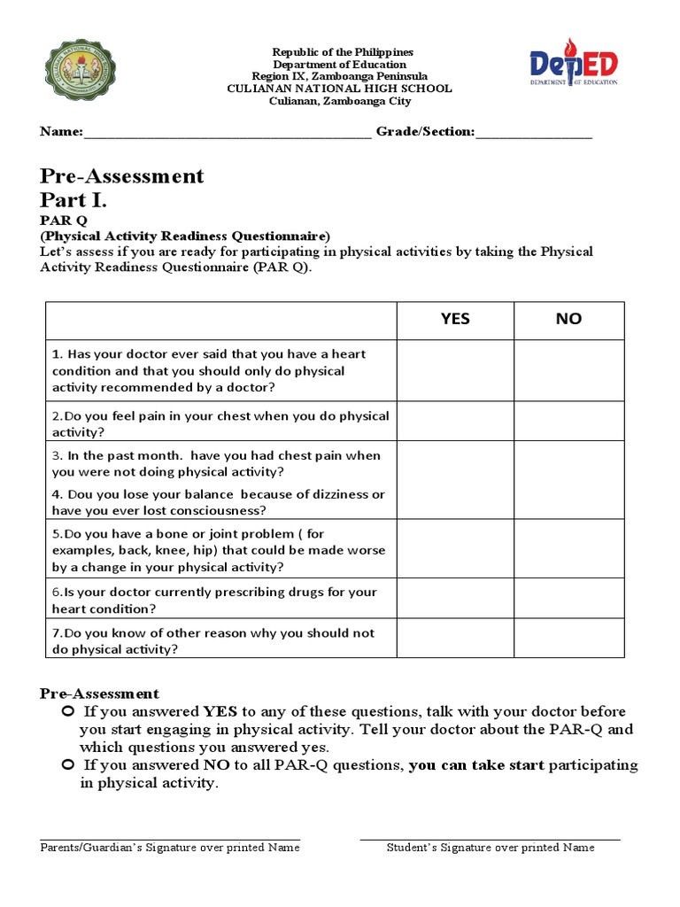 Par-Q and PPFT Score Sheet | PDF | Health Sciences | Clinical Medicine