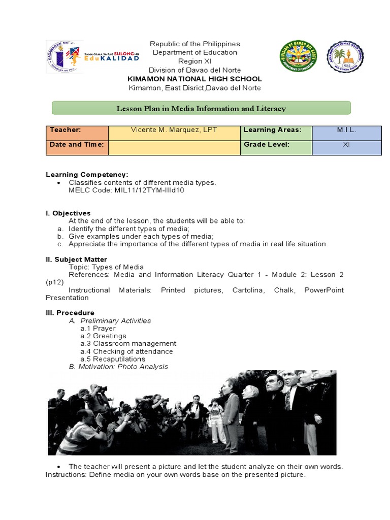 Lesson Plan in Media Information and Literacy: Kimamon National High ...
