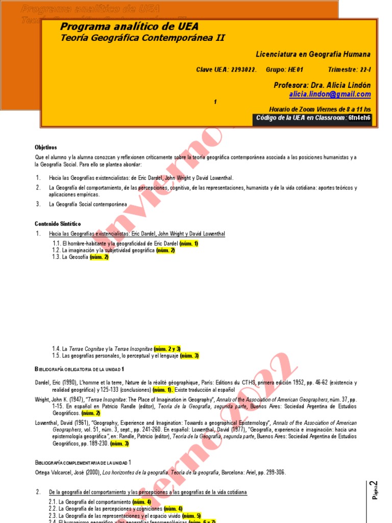 Lindon 2022-I Teoria Geográfica Contemporanea II - Programa | PDF ...