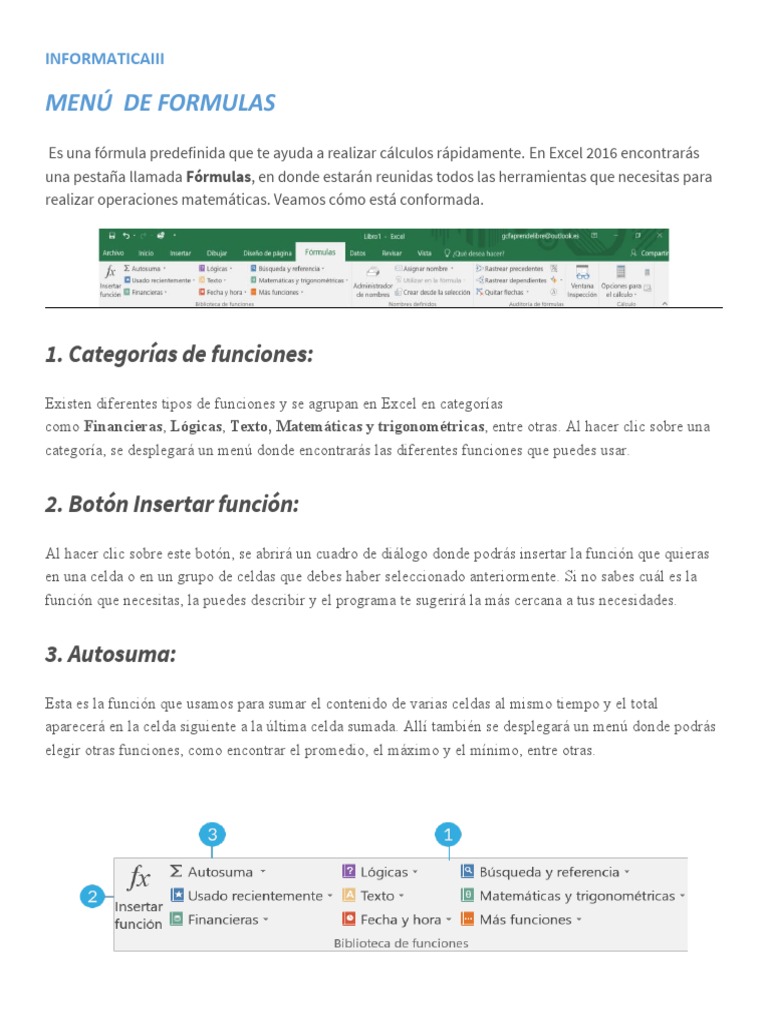 Menu Formulas, Auditoria de Formulas | PDF | Microsoft Excel | Hoja de ...