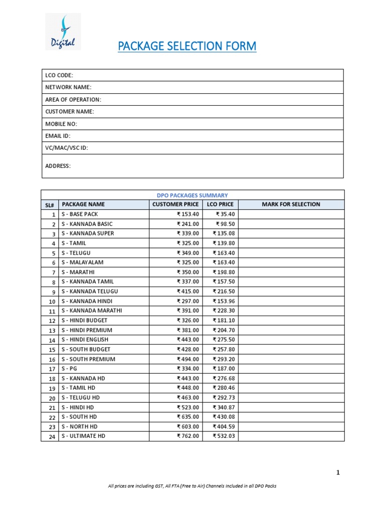 DPO Package Selection Form | PDF | Mass Media | Broadcasting