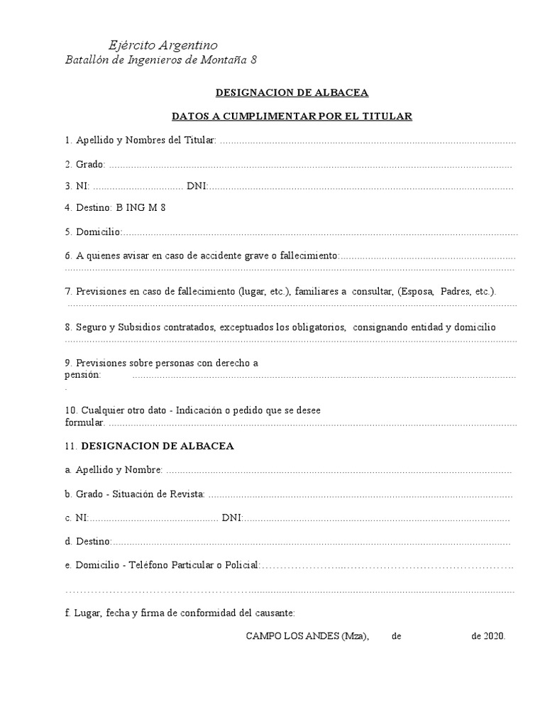 Formulario Albacea | PDF