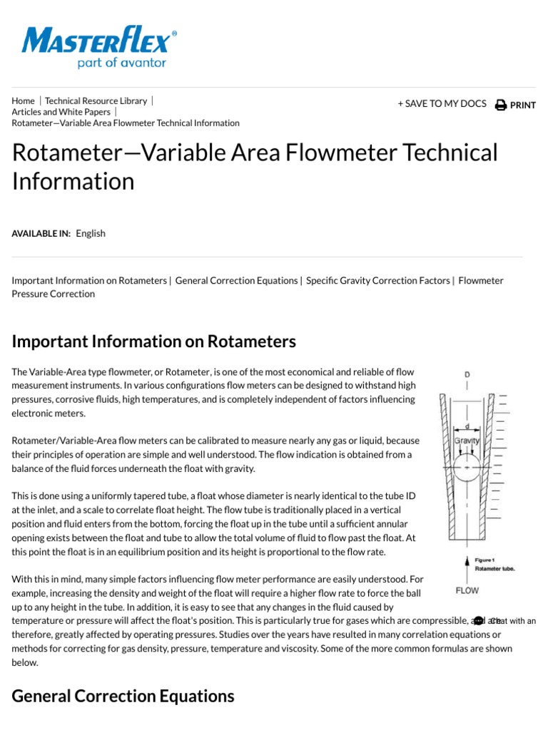Rotameters-Variable Area Flow Meters Tech Info From Masterflex | PDF ...