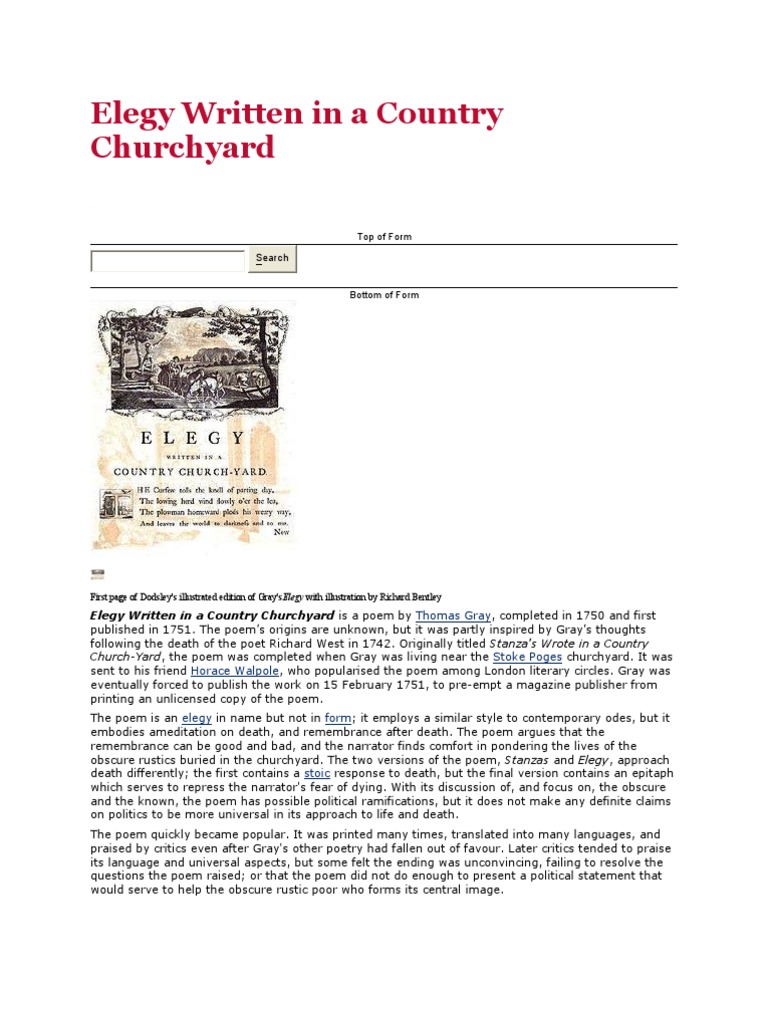 Elegy Written in A Country Churchyard | PDF | Poetry