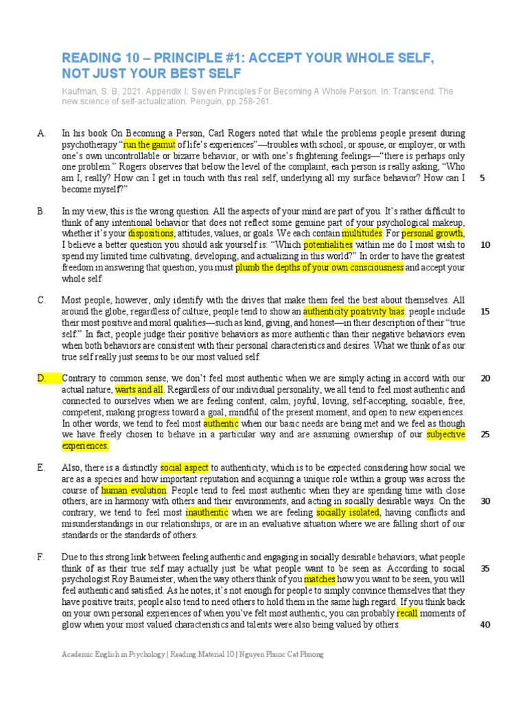 Reading 10 - Target Vocabulary | PDF | Experience | Self